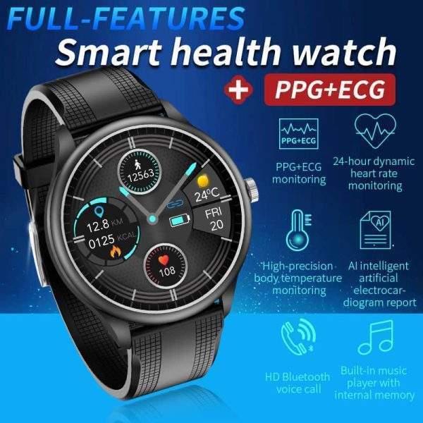 Smart Watch PPG ECG Monitoring Body Temperature Blood Pressure Heart Rate Monitoring Bluetooth ...